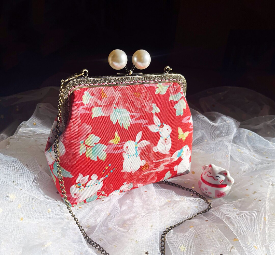 Japanese Mini Bag, Handmade Cotton Bag, Red Clutch, Red Glove Box ...