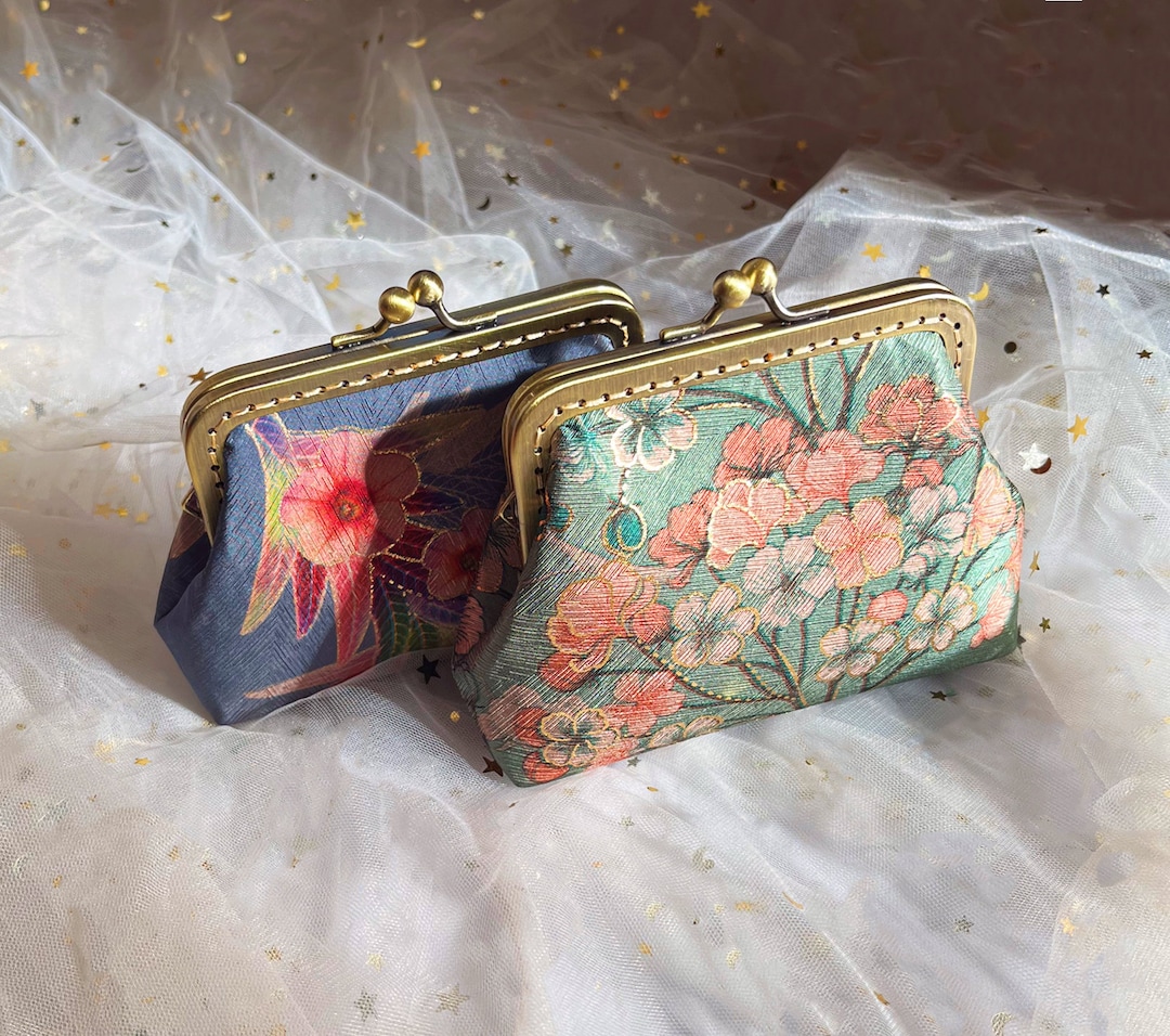 Chinese Coin Purse, Object Case, Hand Sewn in Embroidered Peony Flower ...