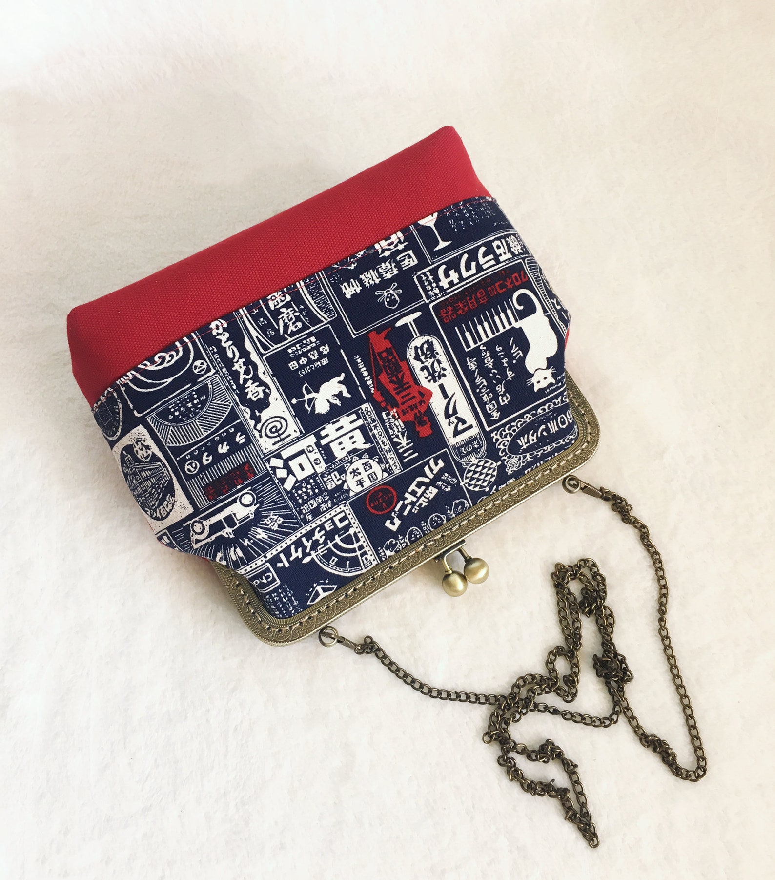 Japanese bag/red blue shoulder bag/Japanese vintage bag with | Etsy