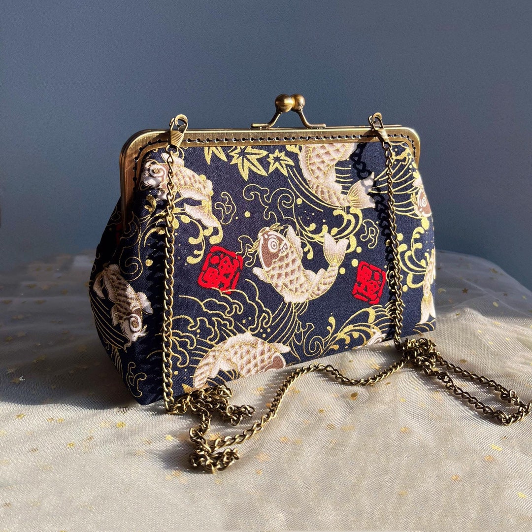 Japanese Dark Blue Clutch, Japanese Clutch, Shoulder Bag, Hand-sewn ...