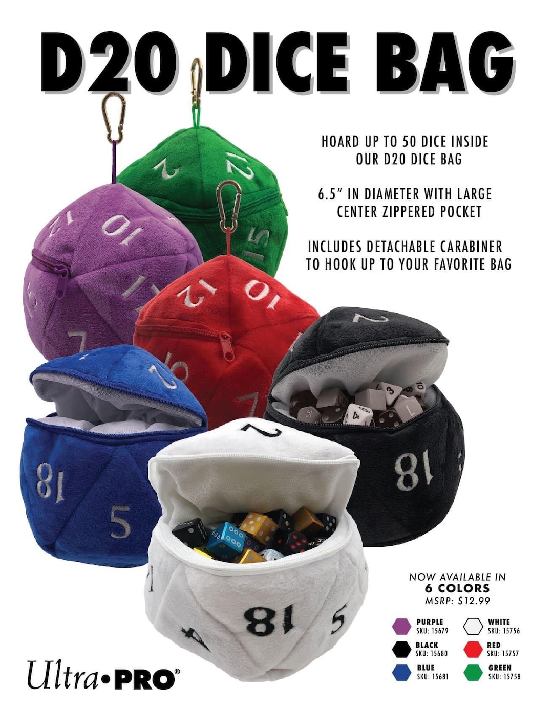 PLUSH D20 Dice Bag Hidden Pouch With Zipper and Keychain Dungeons ...