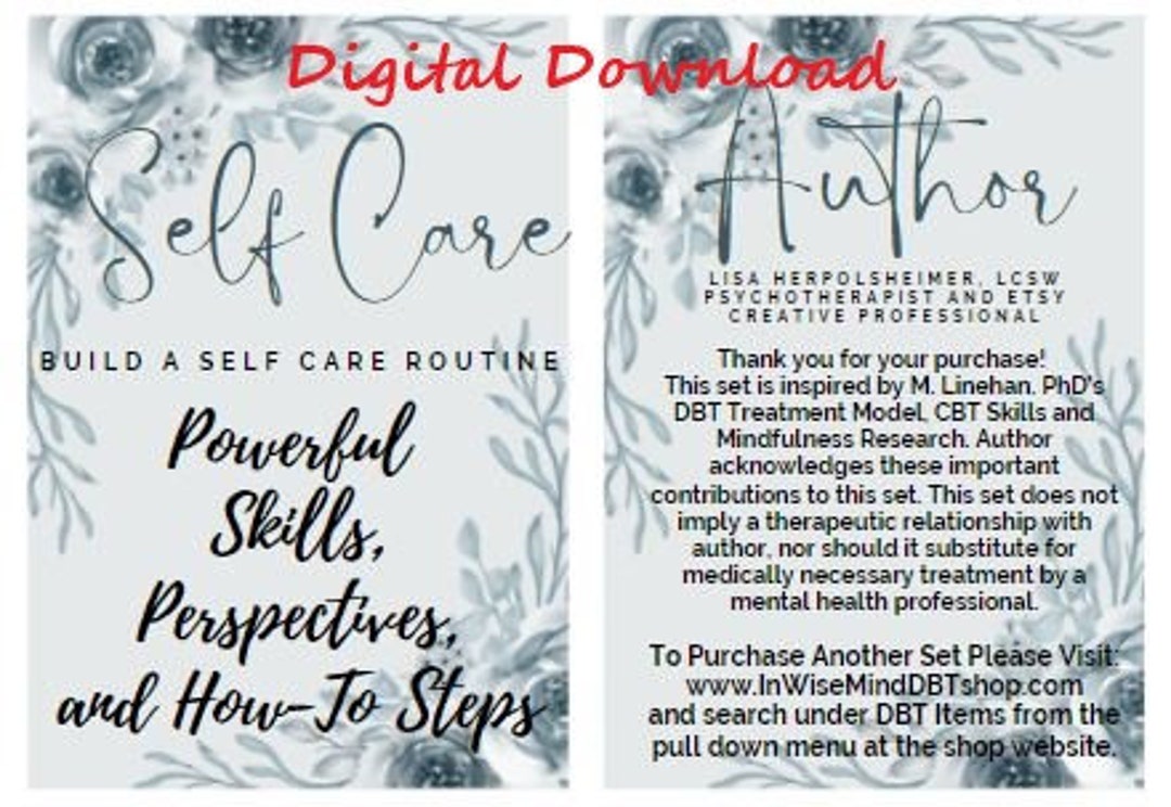 Self Care Digital Download Flashcards Large Format Reference Cards DBT ...