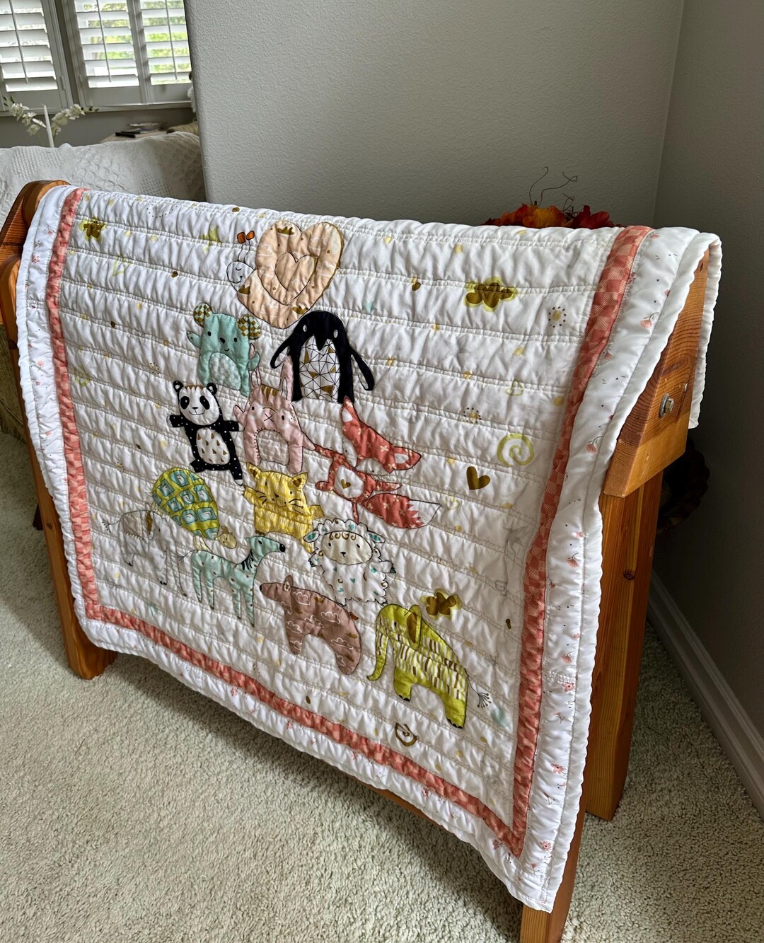 Quilt Baby Blanket Patchwork Quilt Cartoon Animals. Crib Size Made to ...