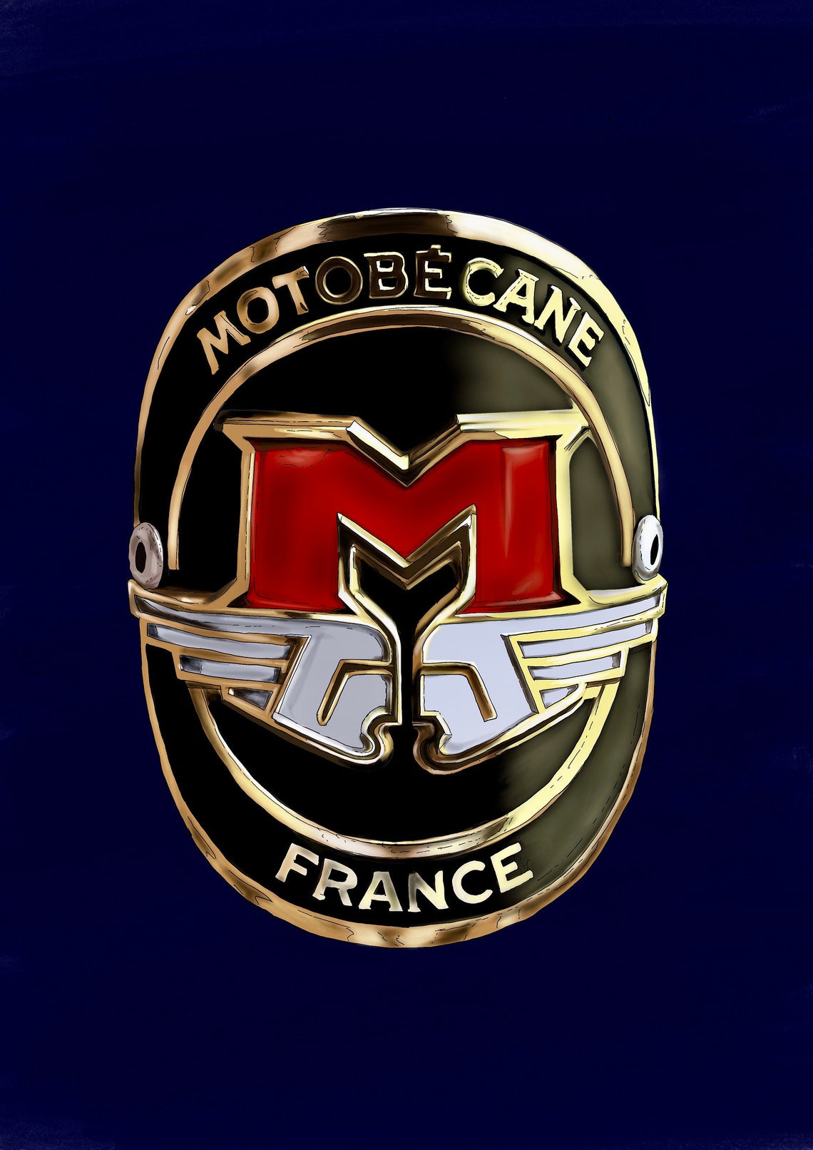 Vintage Motobecane Head Badge, A4/A3 Giclee Print of Original ...