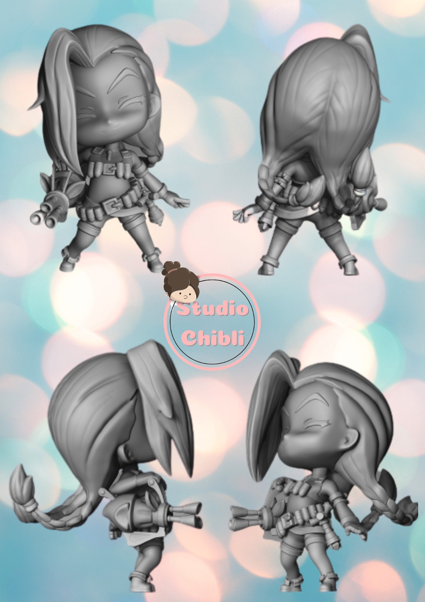 Jinx Chibi Figure 3D League of Legends Handmade Fullpainted Fanart - Etsy