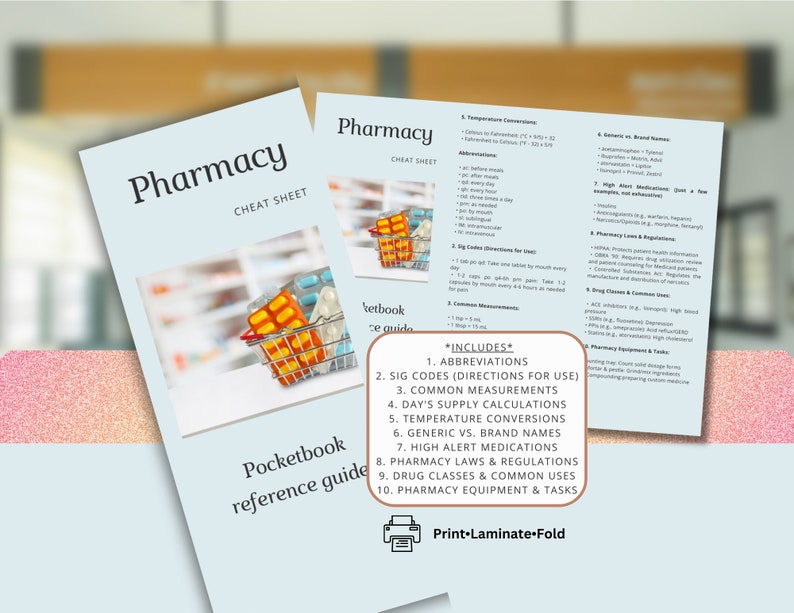 Pharmacy Technician Cheat Sheet Brochure - Etsy