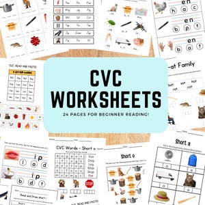 CVC Early Reading Worksheets - Etsy
