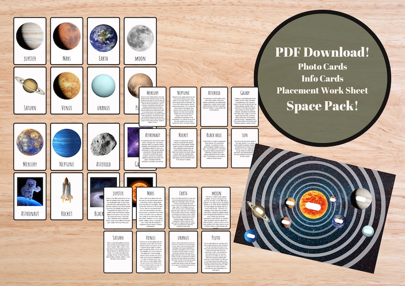 Space and Solar System Educational Packet Cards Information Homeschool ...