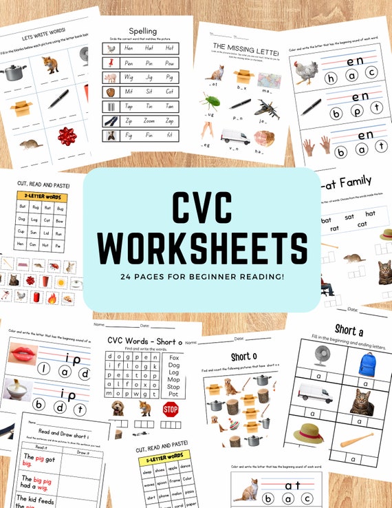 CVC Early Reading Worksheets - Etsy