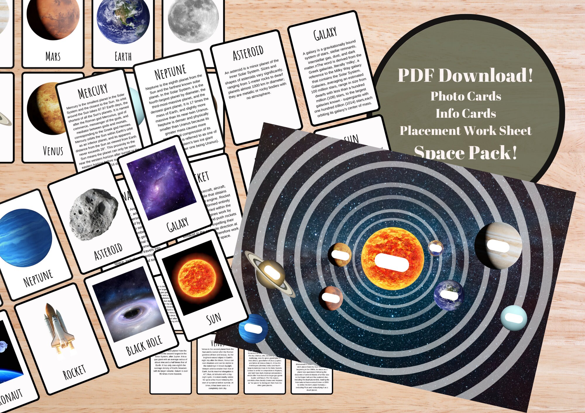Space and Solar System Educational Packet Cards Information Homeschool ...