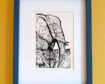 Elephant Linocut | Etsy