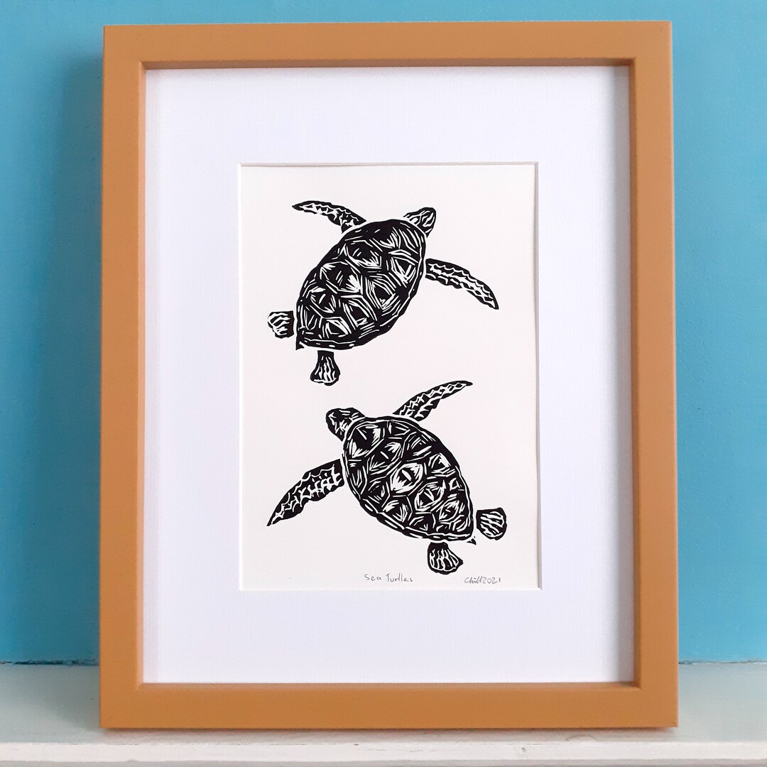 Sea Turtles Linocut Print - Etsy