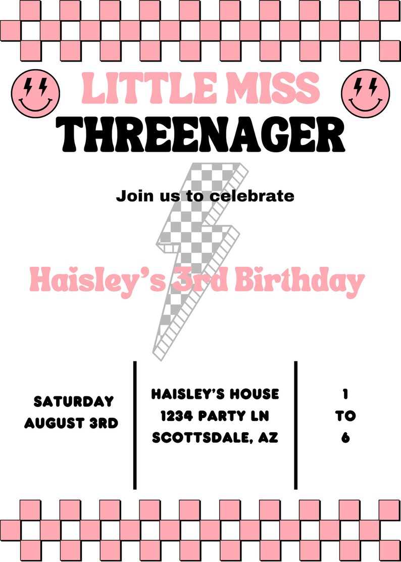 Birthday Invitation Threenager Party Invite Girls Birthday - Etsy
