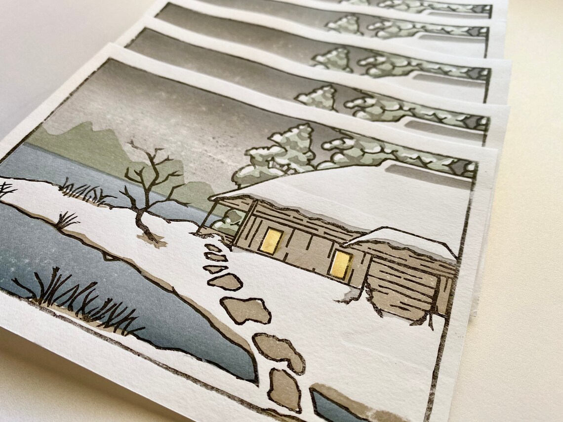 Woodblock Print Night Snow Japanese Mokuhanga | Etsy
