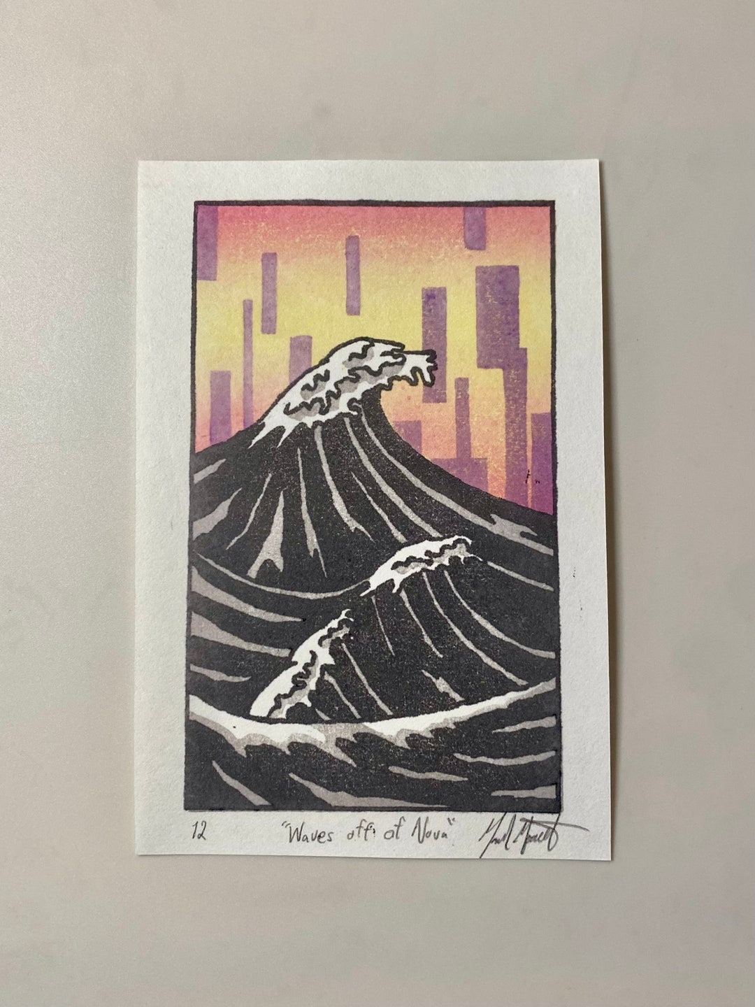 Woodblock Print - "waves off of Nova" - Japanese Ukiyoe Art - Mokuhanga ...