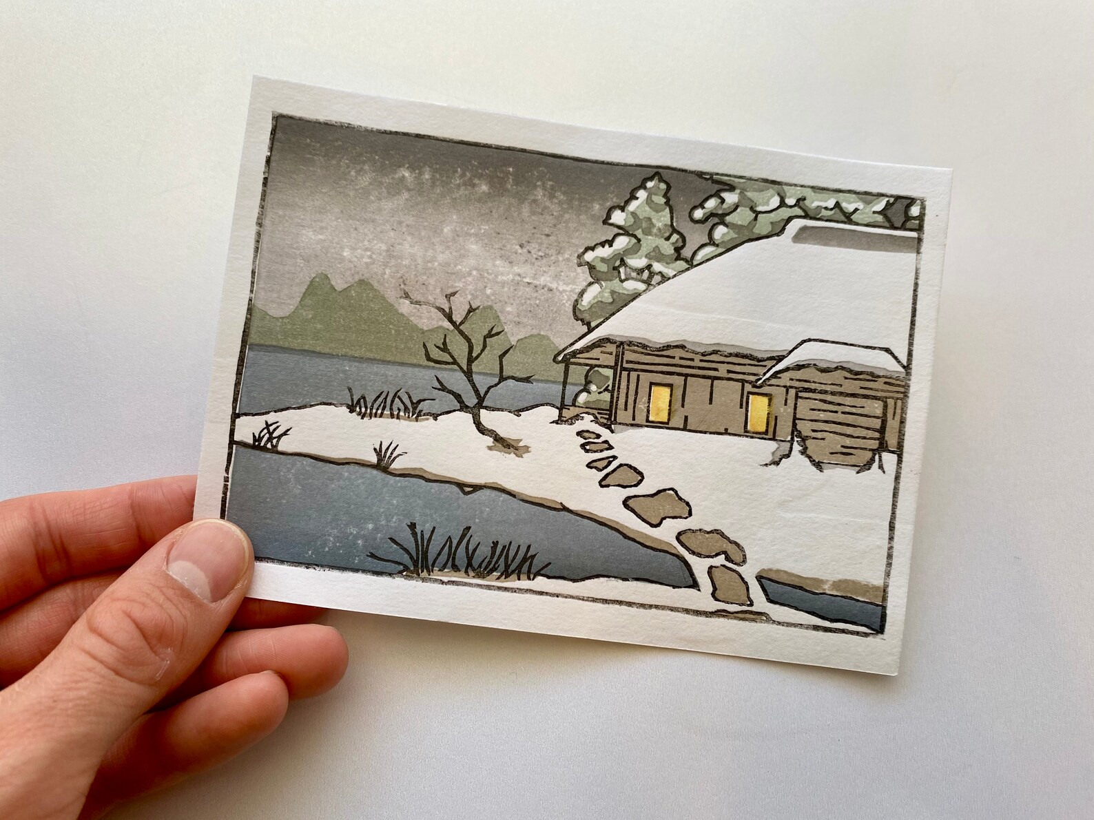 Woodblock Print Night Snow Japanese Mokuhanga | Etsy