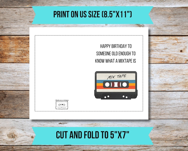 Funny Mixtape Birthday Card | Printable 5x7 Greeting (digital Download ...