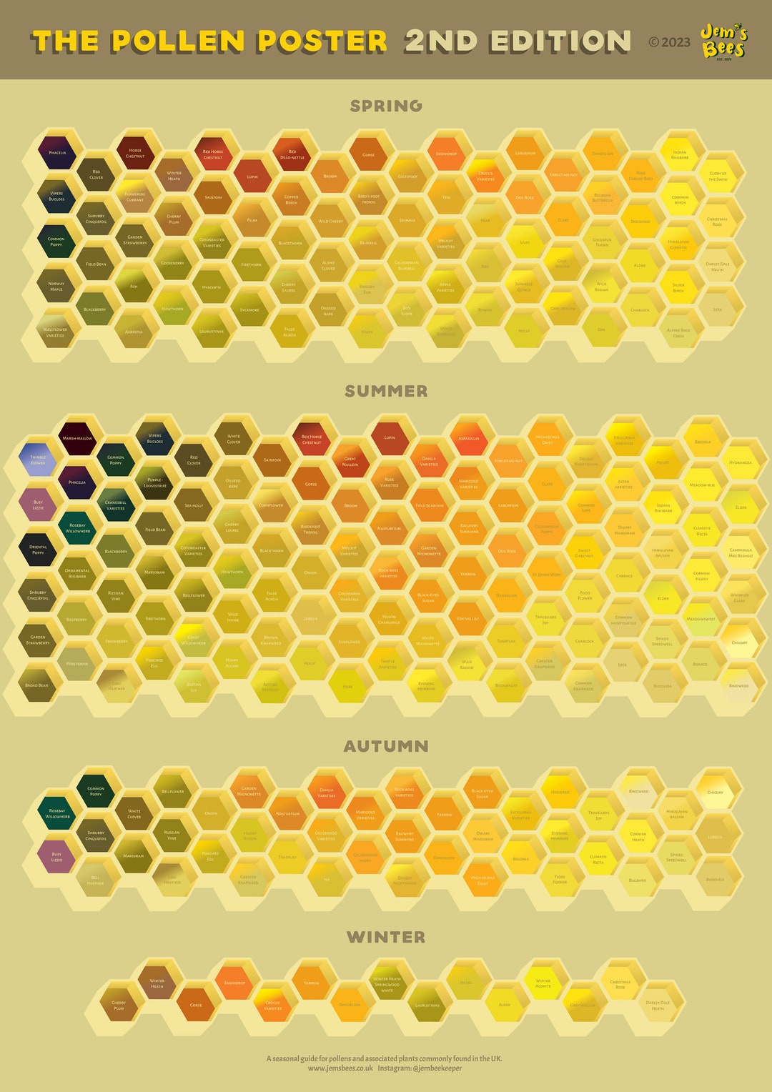 The Pollen Poster 2nd Edition (UK Pollen Identification) by Jem's Bees ...