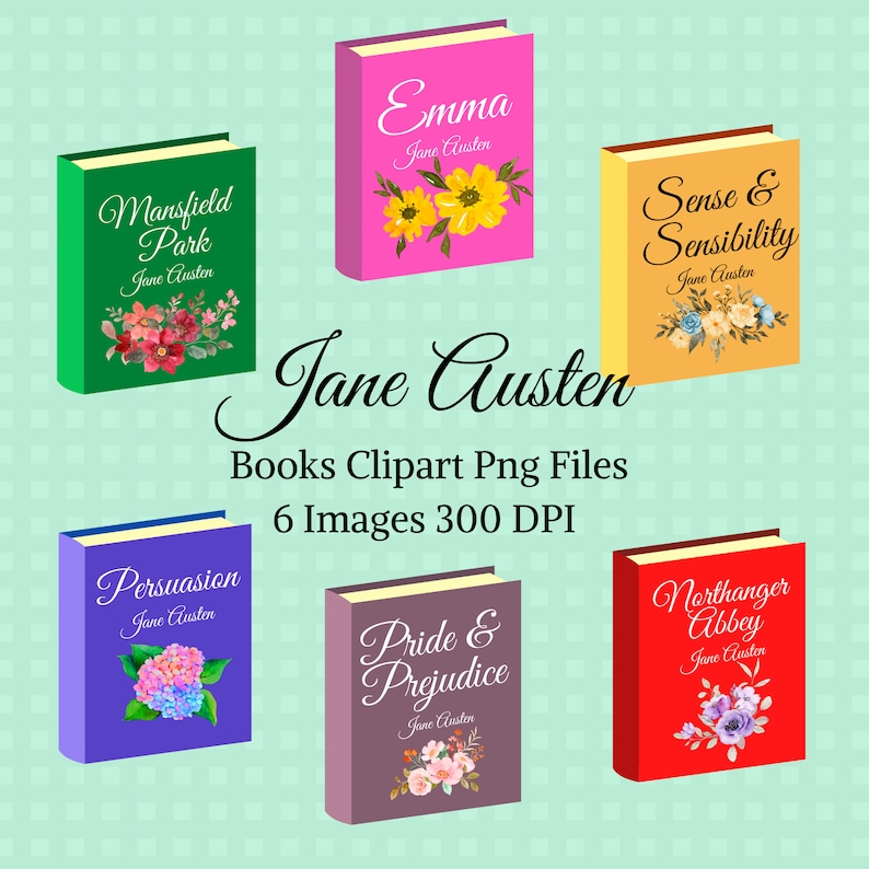 Jane Austen Books Clipart PNG Files - Etsy