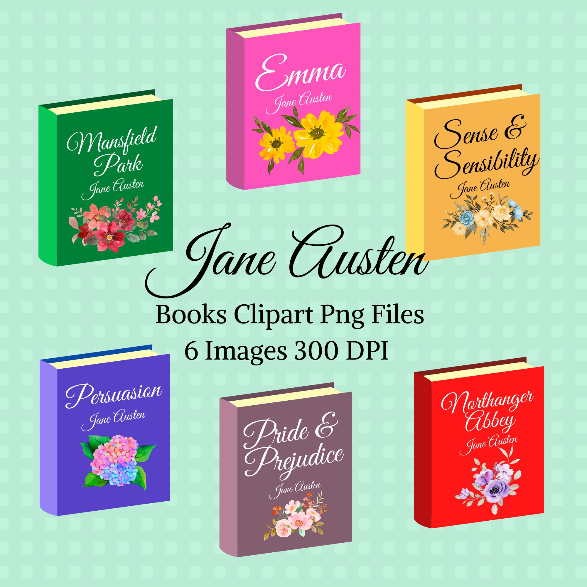 Jane Austen Books Clipart PNG Files - Etsy