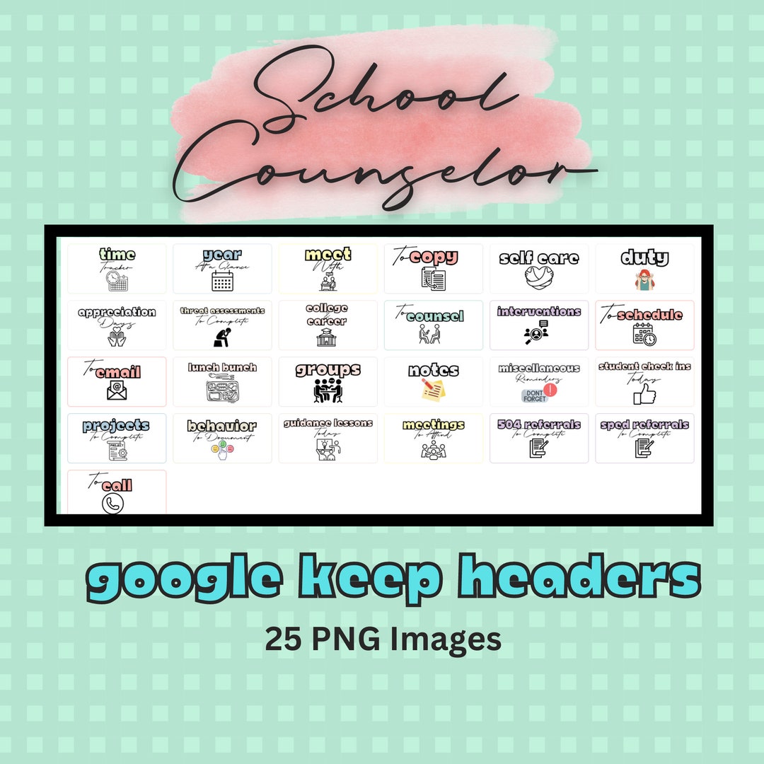 School Counselor Google Keep Headers Digital Download PNG Files - Etsy