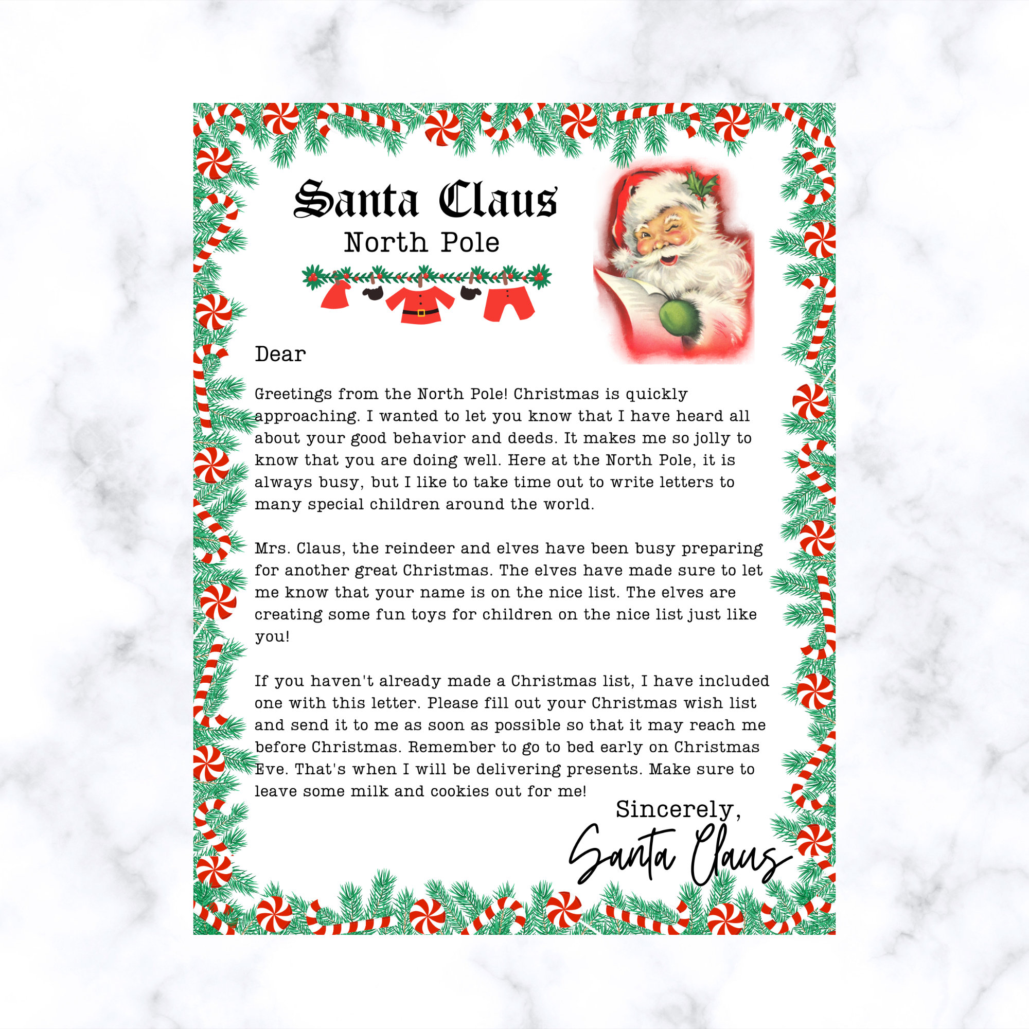 Santa Letter and Christmas Wish List Digital Download, Printable Santa ...