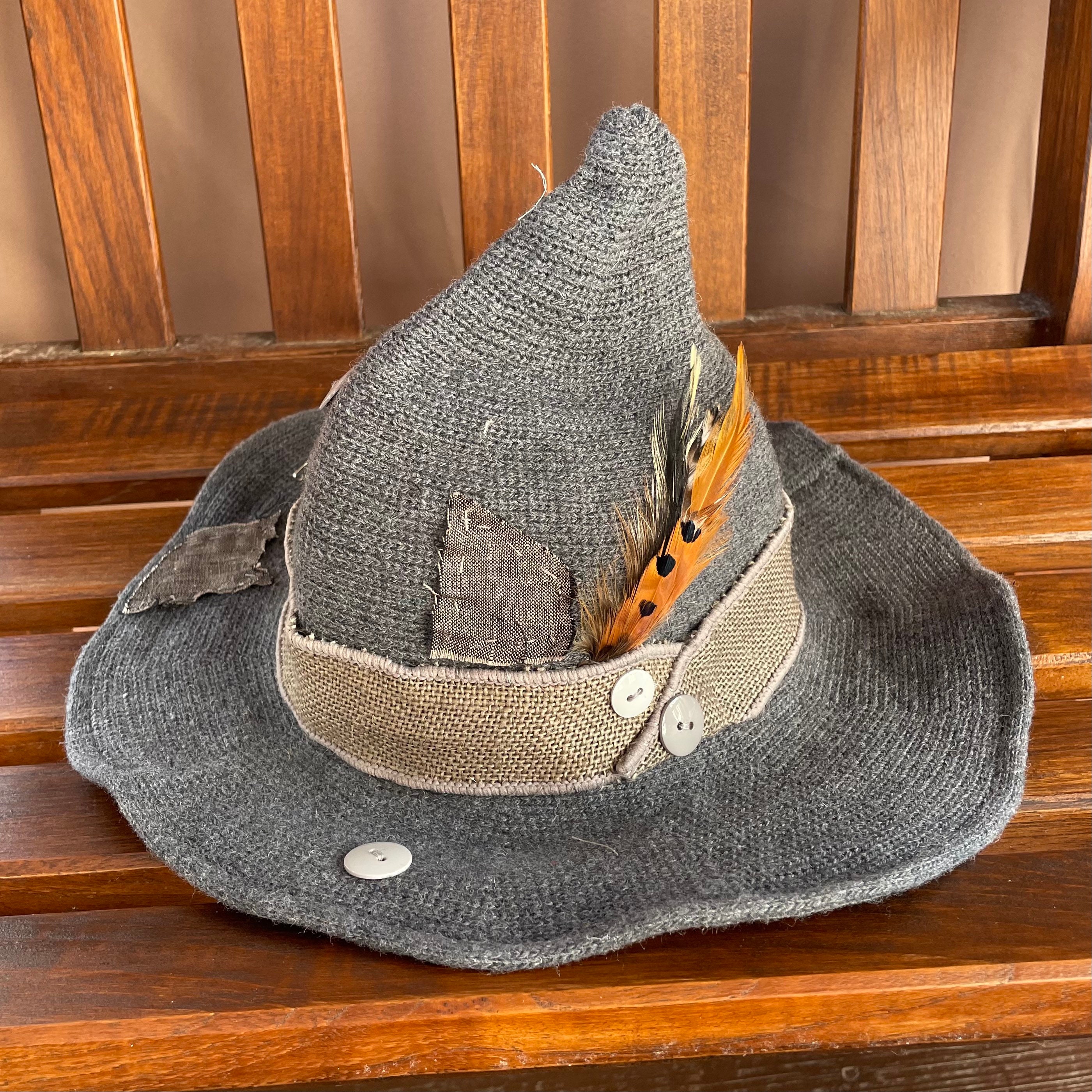 Gray Wizard Hat - Witch Hat - Moldable Hat - Traveling Wizard - Feather ...