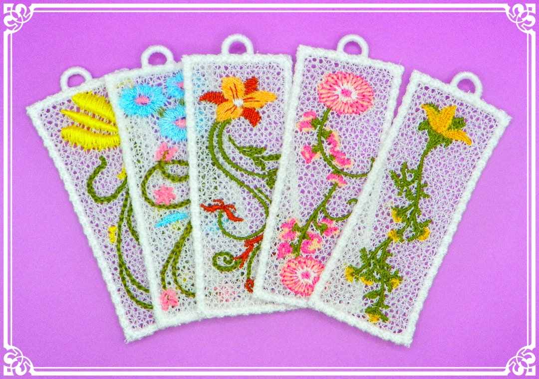 Fsl-lovely-floral-bookmarks-4x4-dah-nls (5 Machine Embroidery Designs) - Etsy