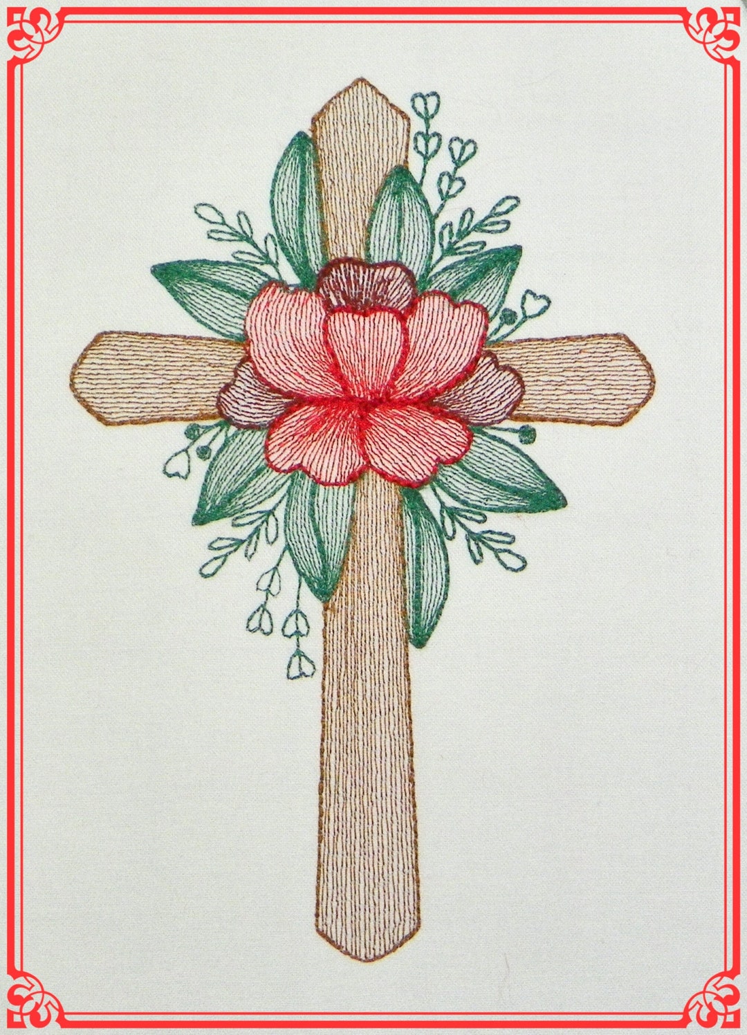 Floral-cross-5x7-cf-nls (1 Machine Embroidery Design) - Etsy