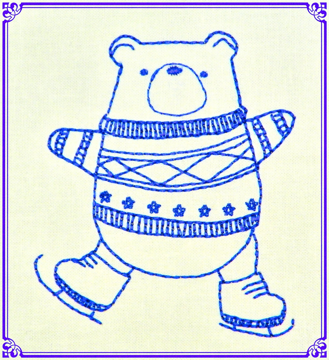 Ice-skating-bears-redwork-4x4-cf-jrs (6 Machine Embroidery Designs) - Etsy