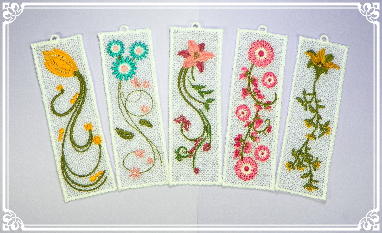 Fsl-lovely-floral-bookmarks-5x7-dah-nls 5 Machine Embroidery - Etsy