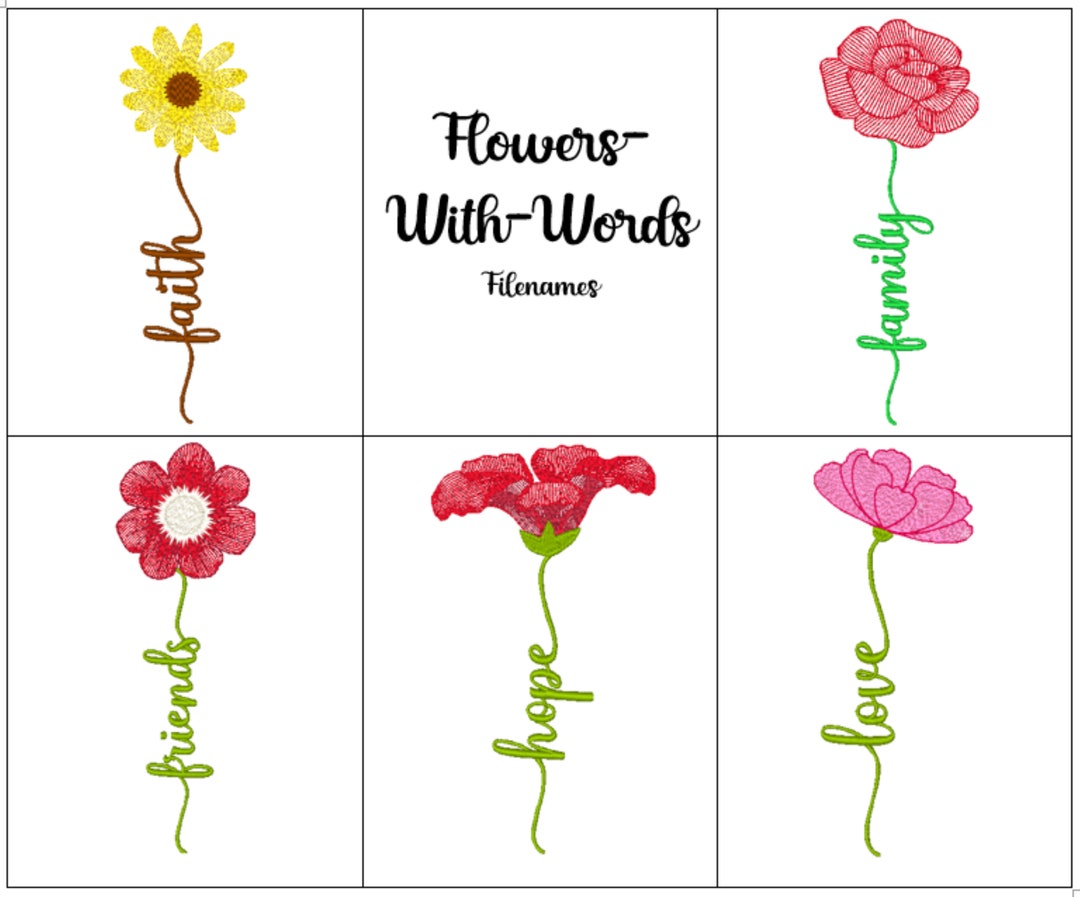 Flowers-with-words-5x7-cf-nls (5 Machine Embroidery Designs) - Etsy