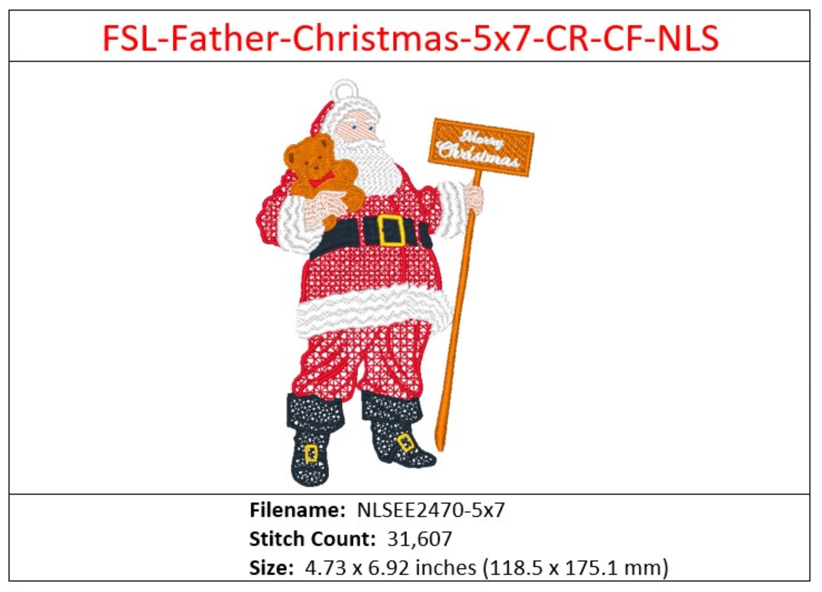Fsl-father-christmas-5x7-cr-cf-nls (1 Machine Embroidery Design) - Etsy