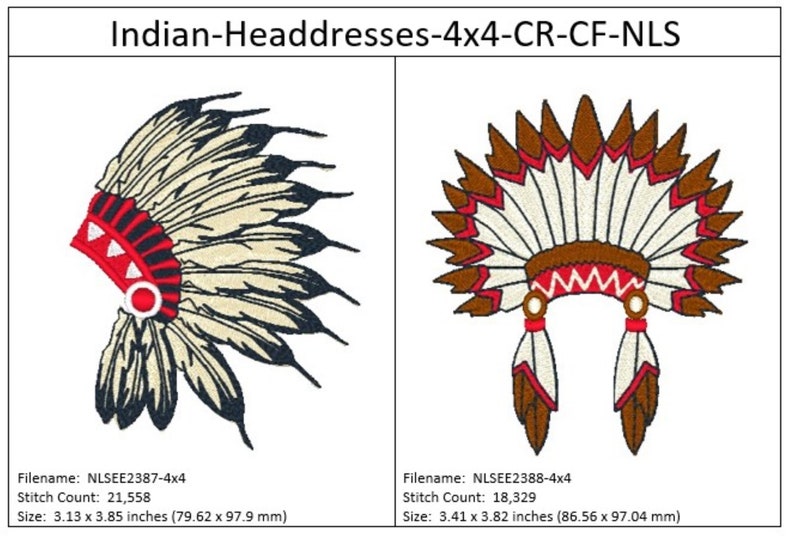 Indian-headdresses-4x4-cr-cf-nls (2 Machine Embroidery Design) - Etsy