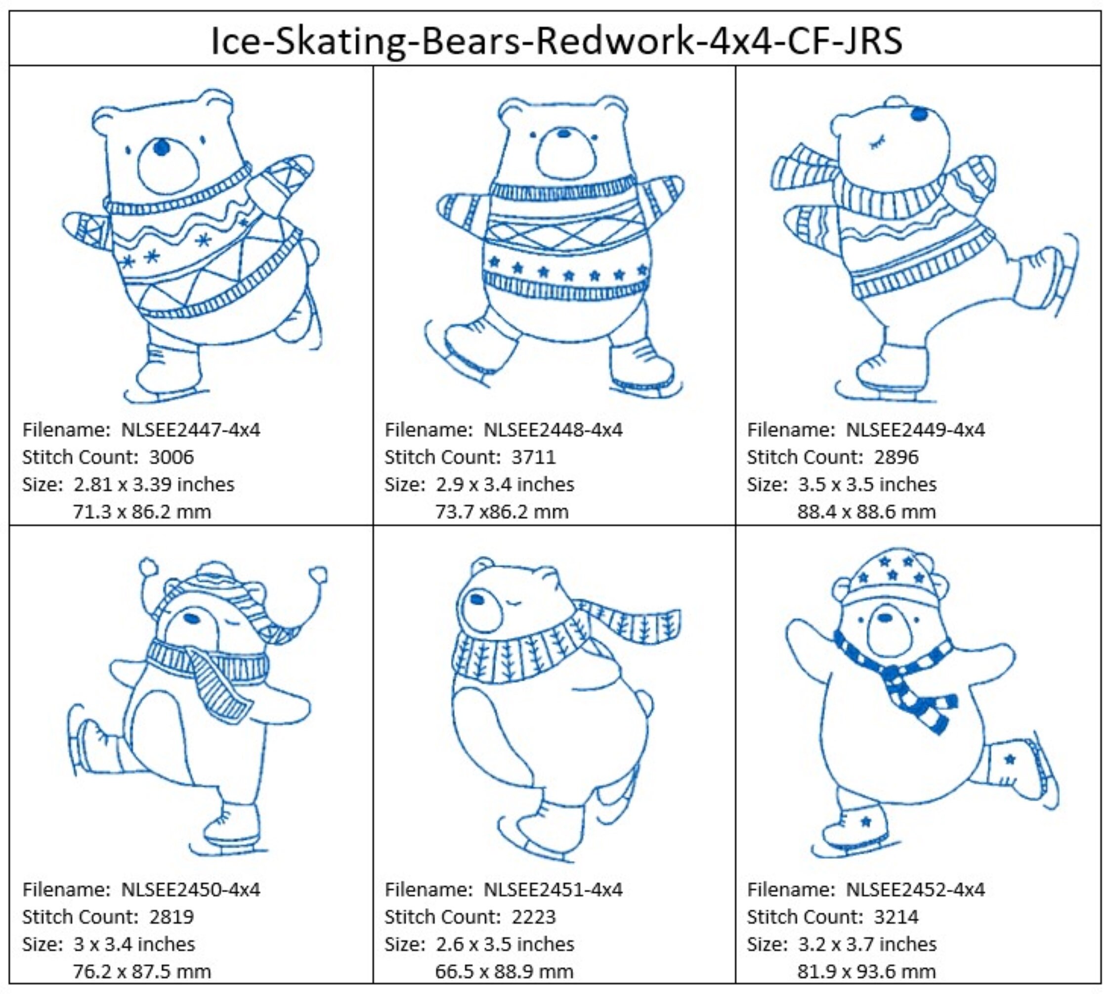 Ice-skating-bears-redwork-4x4-cf-jrs (6 Machine Embroidery Designs) - Etsy