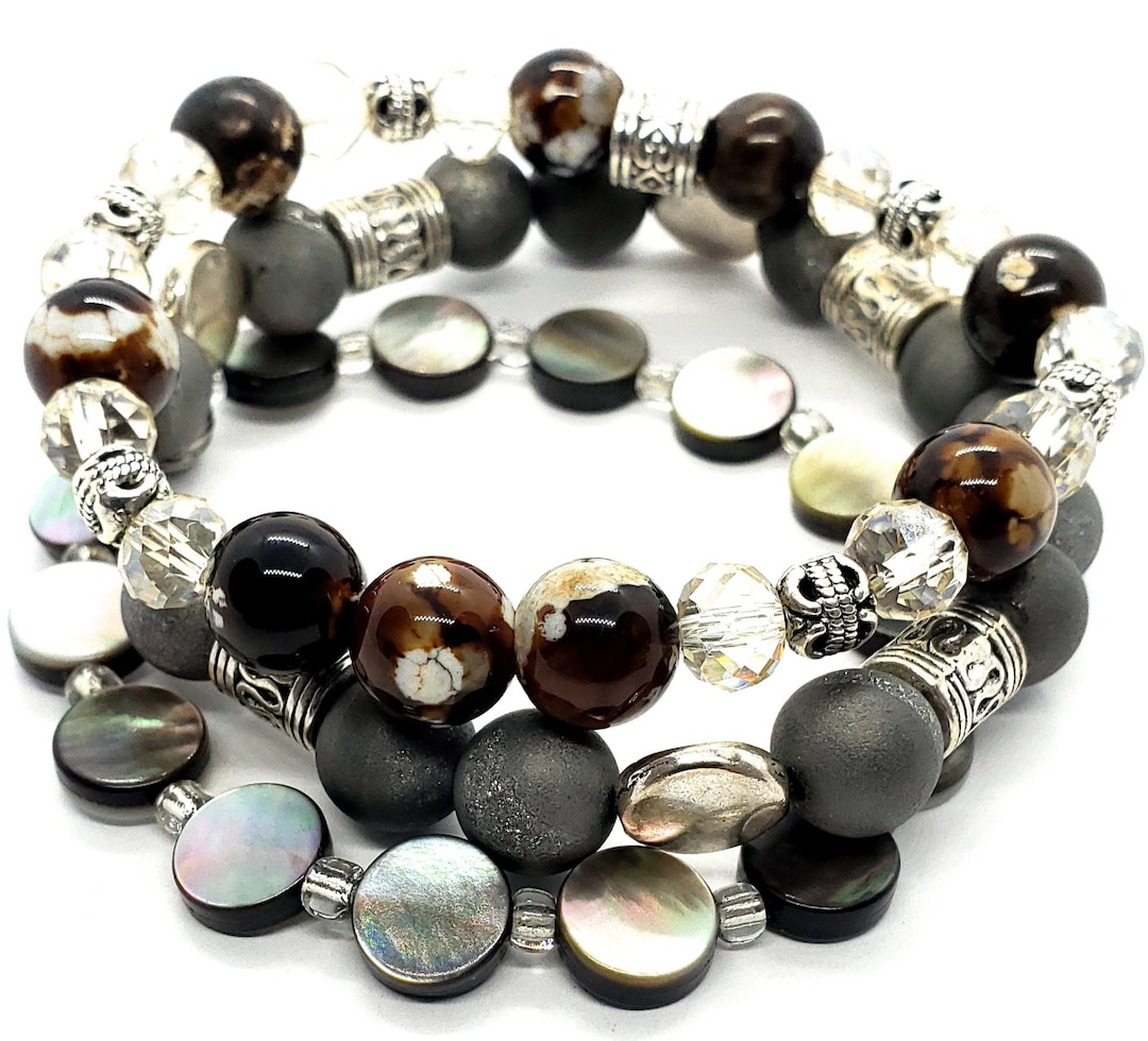 Beautiful set of 3 Stackable Druze & Fire Crackle Agate - Etsy.de