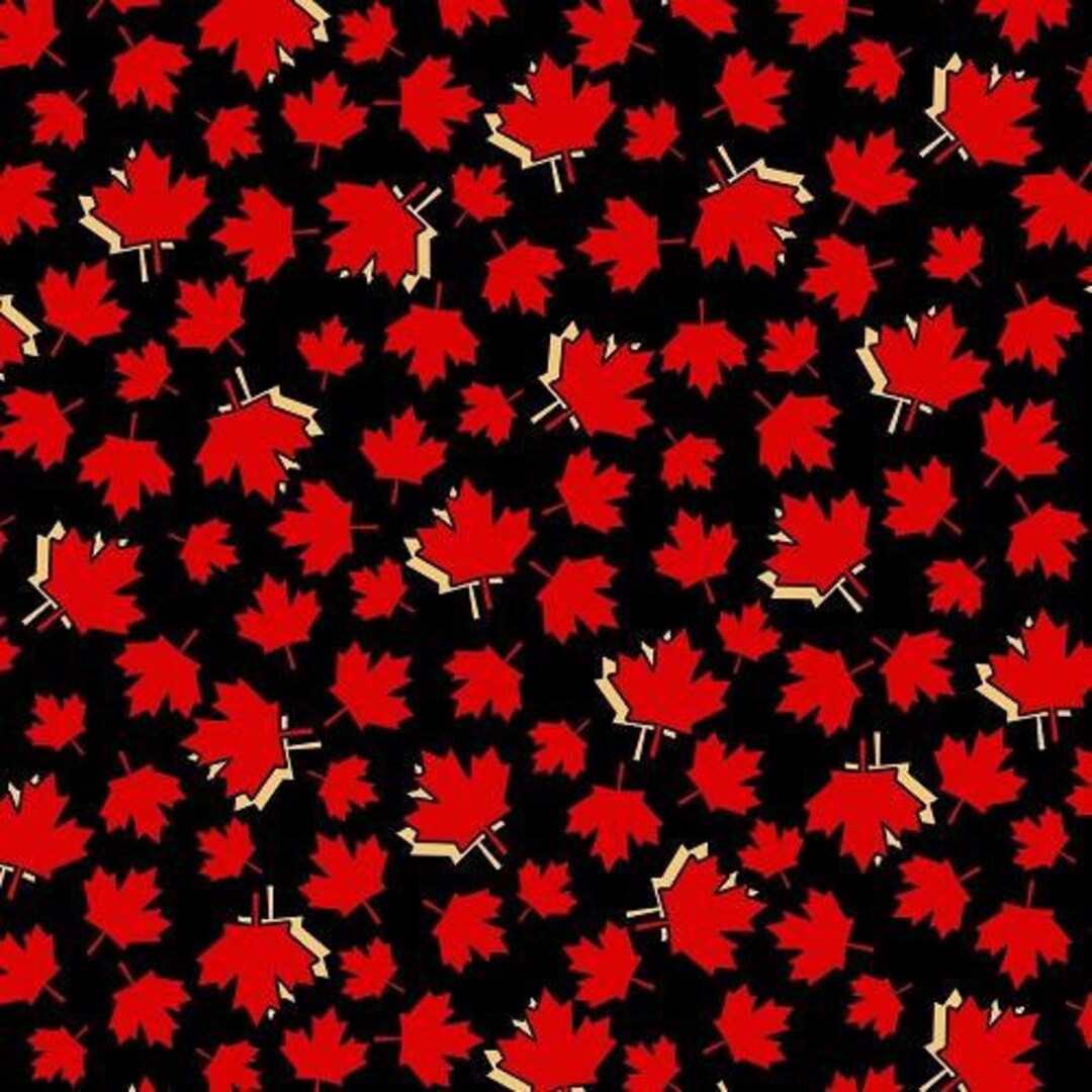 Discover Canada - Maple Leaves on Black Fabric - by Robert Kaufman ...