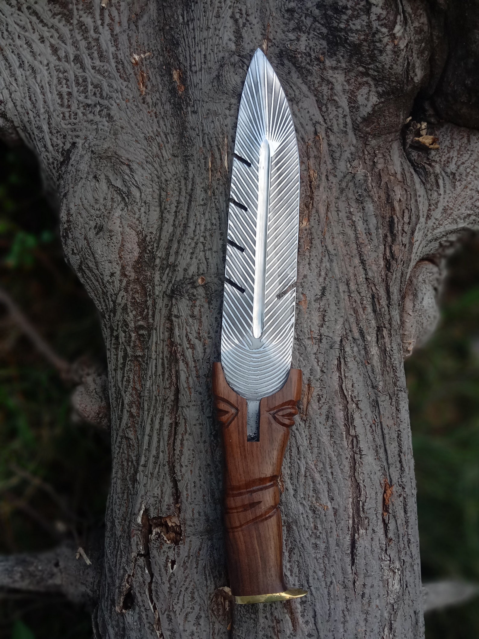 Hand Forged Carbon Steel Feather Knife With Sheath Gift for Him ...