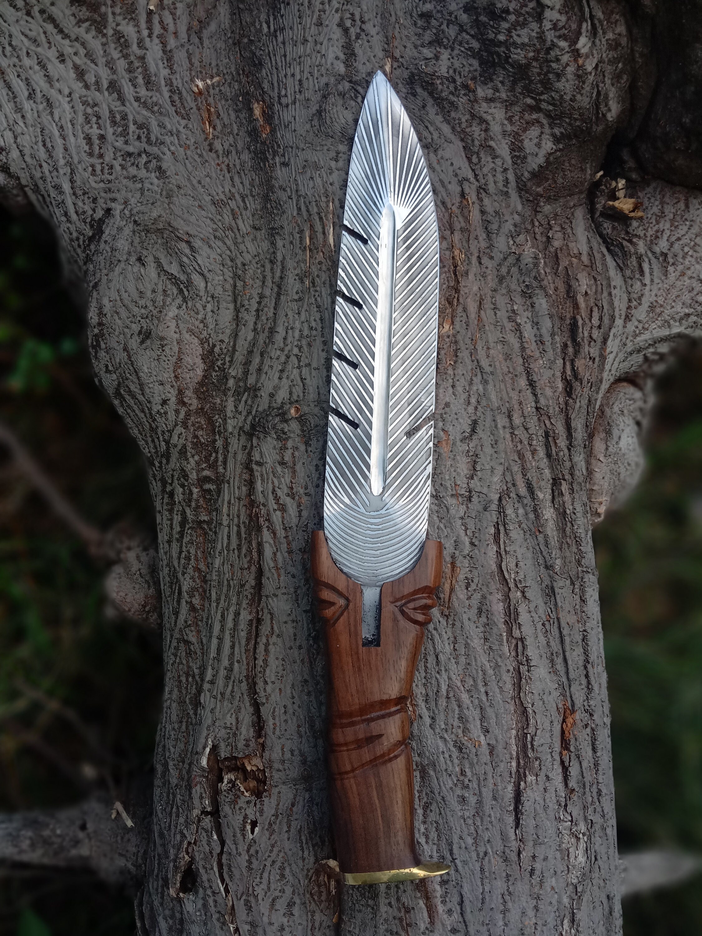 Hand Forged Carbon Steel Feather Knife With Sheath Gift for Him ...