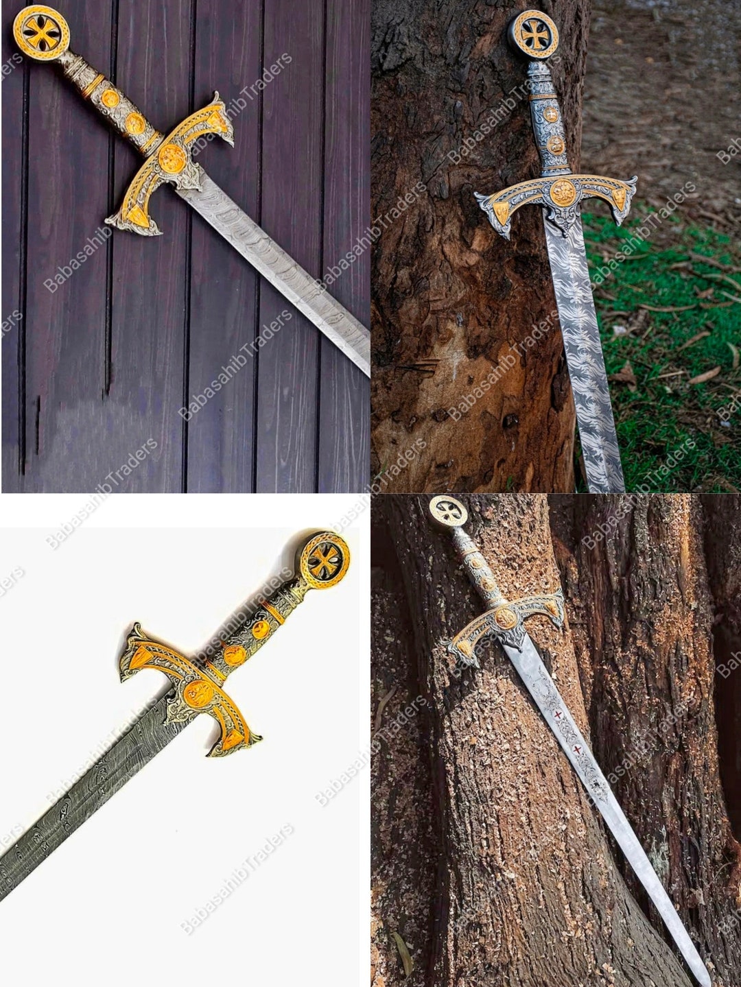 Templar Knight Sacred Holy Long Sword Replica Sword,damascus Steel Long ...