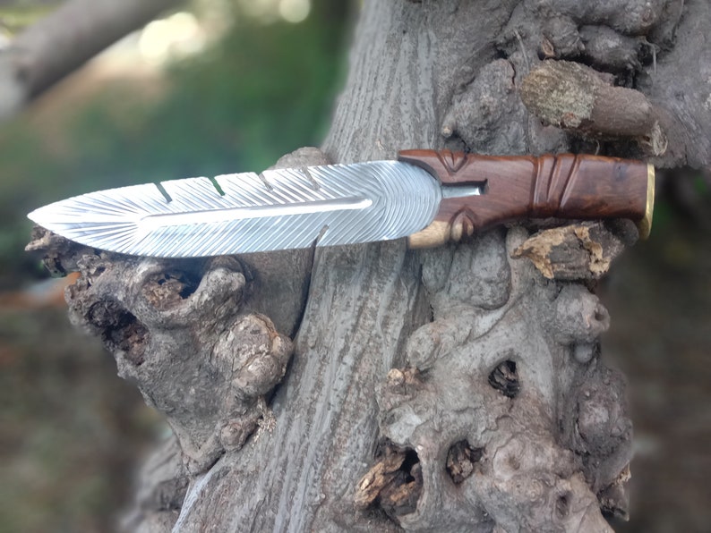 Hand Forged Carbon Steel Feather Knife With Sheath Gift for Him ...