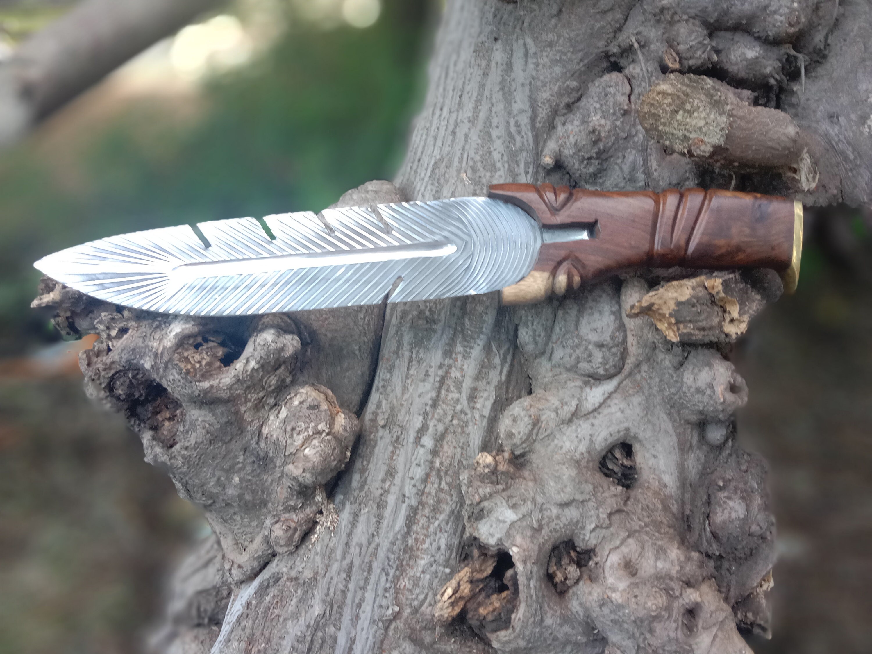 Hand Forged Carbon Steel Feather Knife With Sheath Gift for Him ...