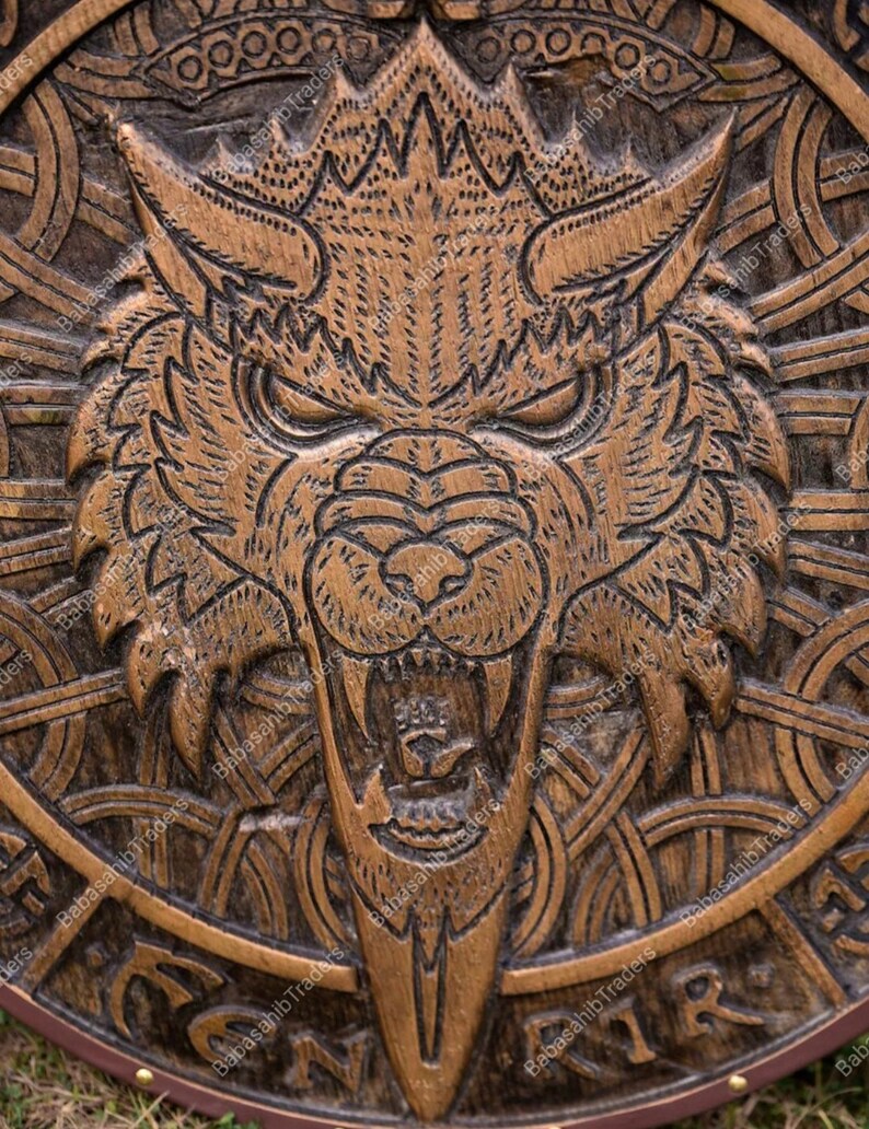 Personalized Medieval Style Fenrir Carved Round Wood Shield Viking ...