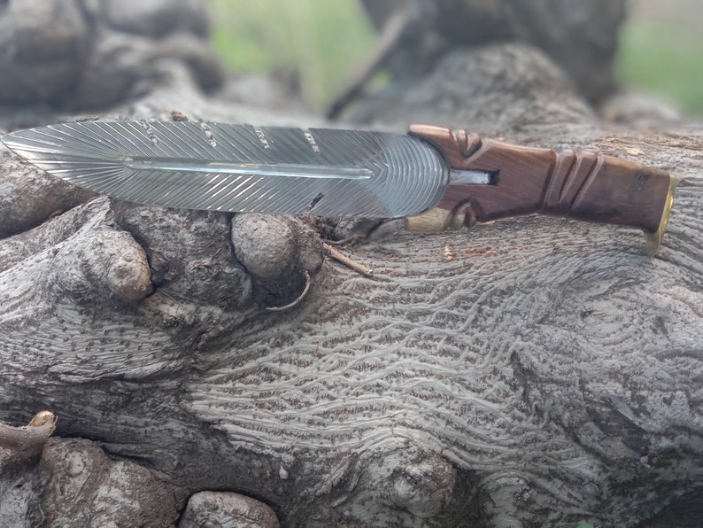 Hand Forged Carbon Steel Feather Knife With Sheath Gift for Him ...