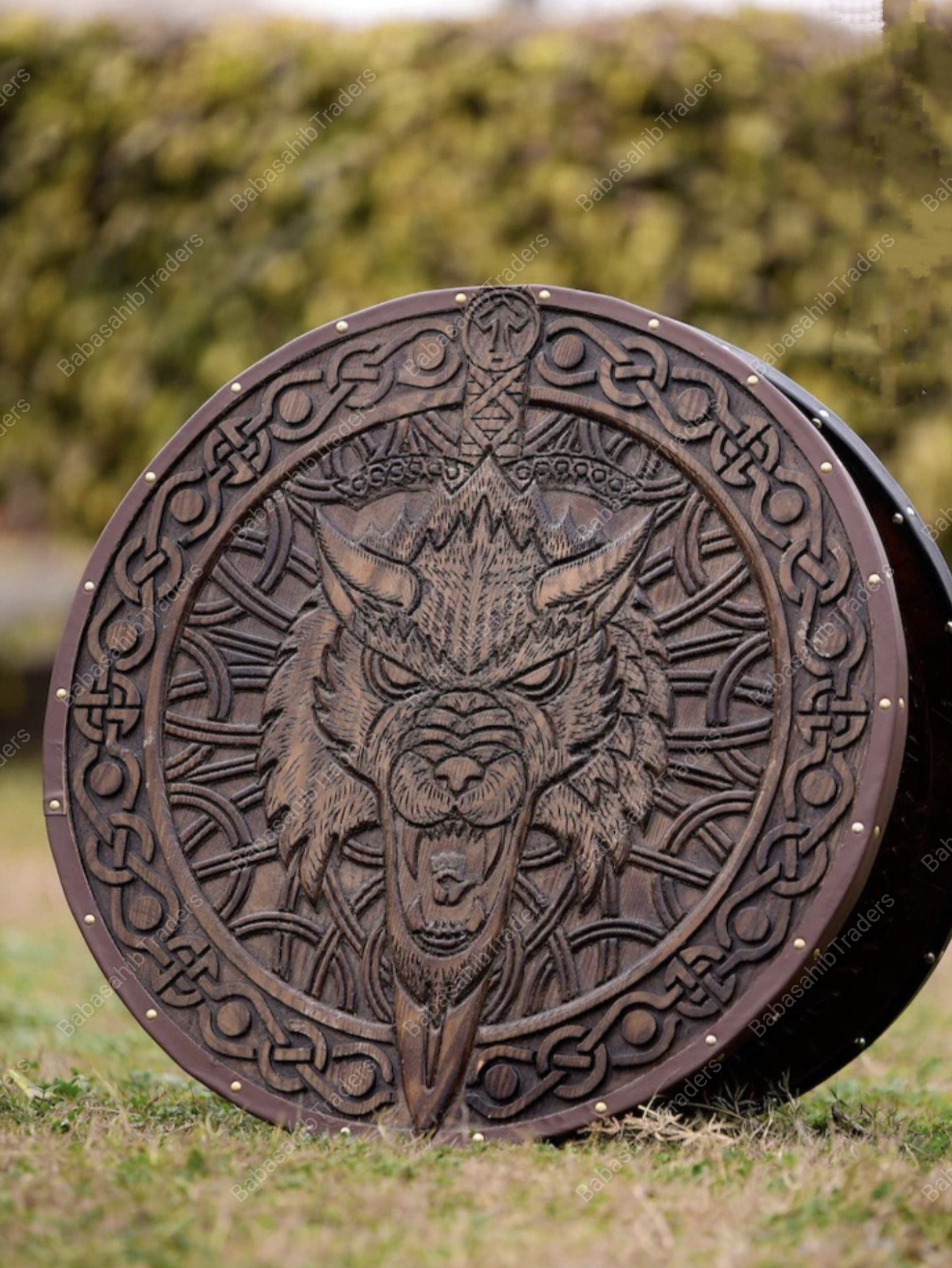 Personalized Medieval Style Fenrir Carved Round Wood Shield Viking ...