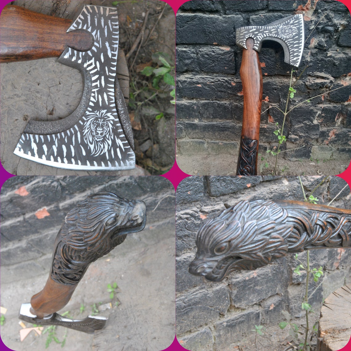 Axe Wolf Custom Hand Forged Bearded Axeviking Axeetched - Etsy