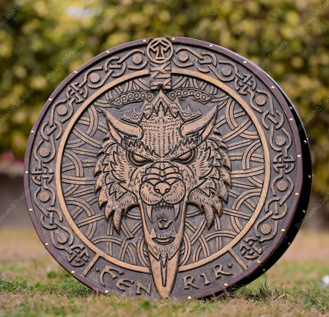 Personalized Medieval Style Fenrir Carved Round Wood Shield Viking ...