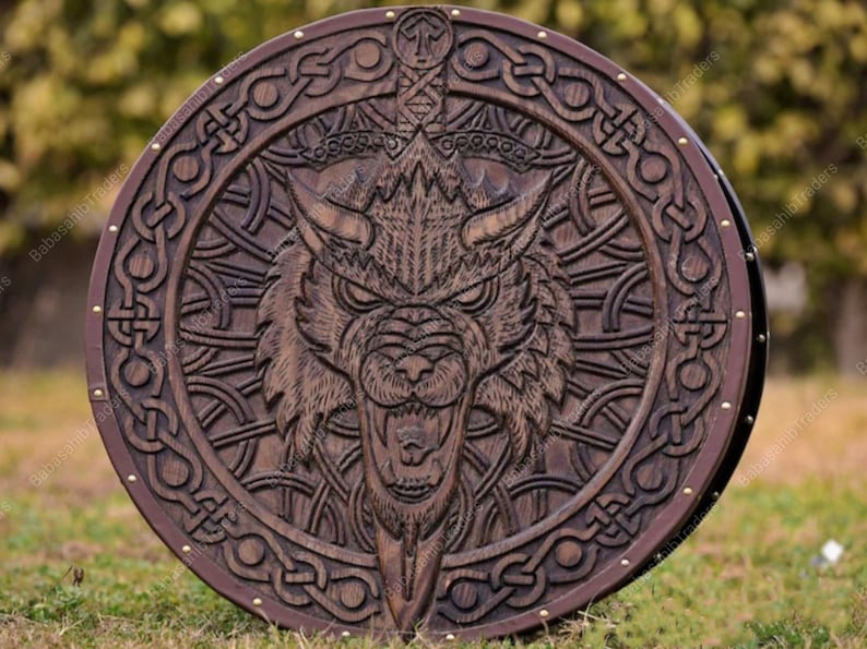 Personalized Medieval Style Fenrir Carved Round Wood Shield Viking ...