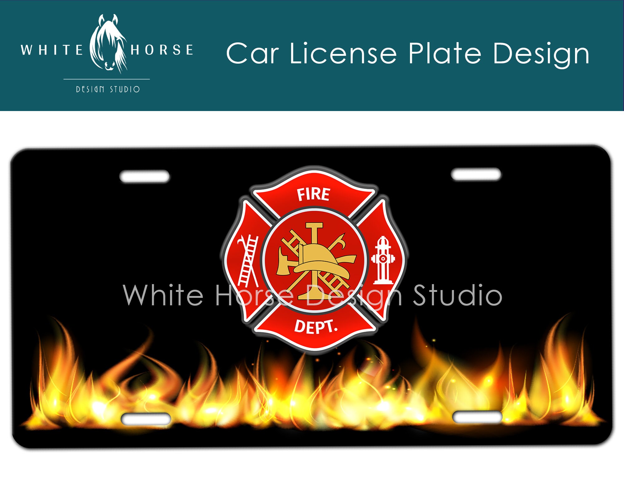 Fire Fighter With Flames Car License Plate SUBLIMATION DESIGN - Etsy