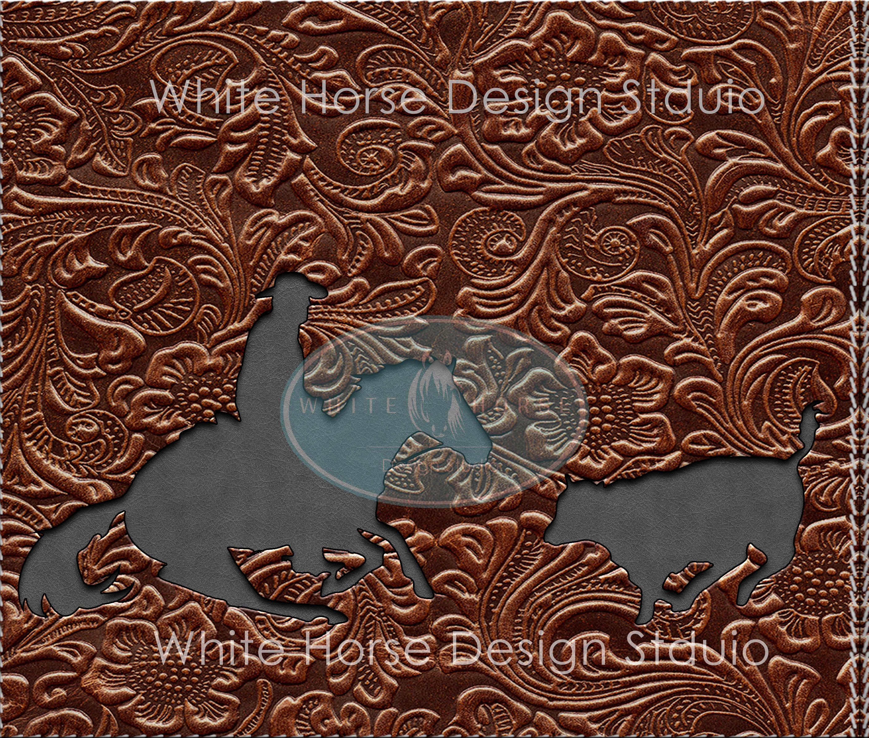 Tooled Leather Cutting Horse Black Leather INLAY Tooled - Etsy